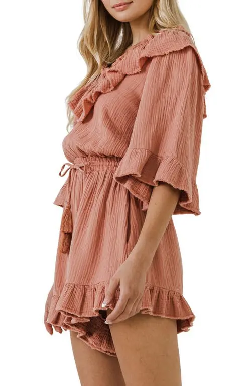 FREE THE ROSES Ruffle Detail Cotton Romper