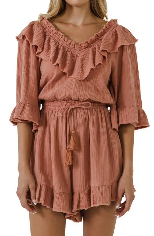 FREE THE ROSES Ruffle Detail Cotton Romper