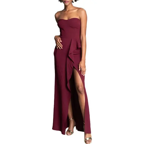 Dress The Population Kai Strapless Gown - Burgundy