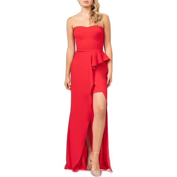 Dress The Population Kai Strapless Gown - Rouge