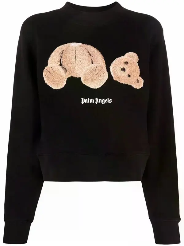 Palm Angels Bear-motif Cropped Sweatshirt - Black