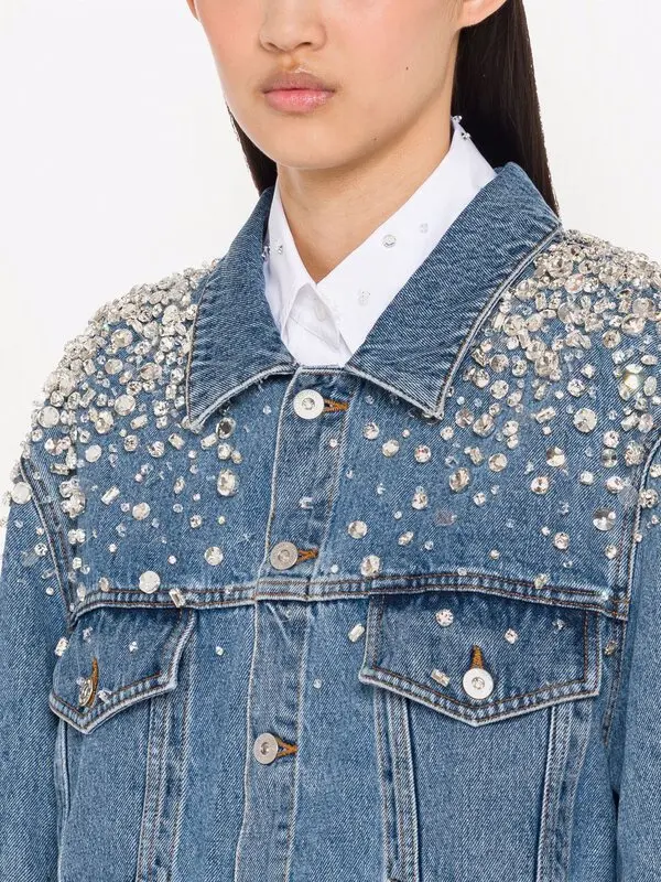 Denim Coat Miu Miu Crystal Embellished Coat Miu Miu Pink Crystal