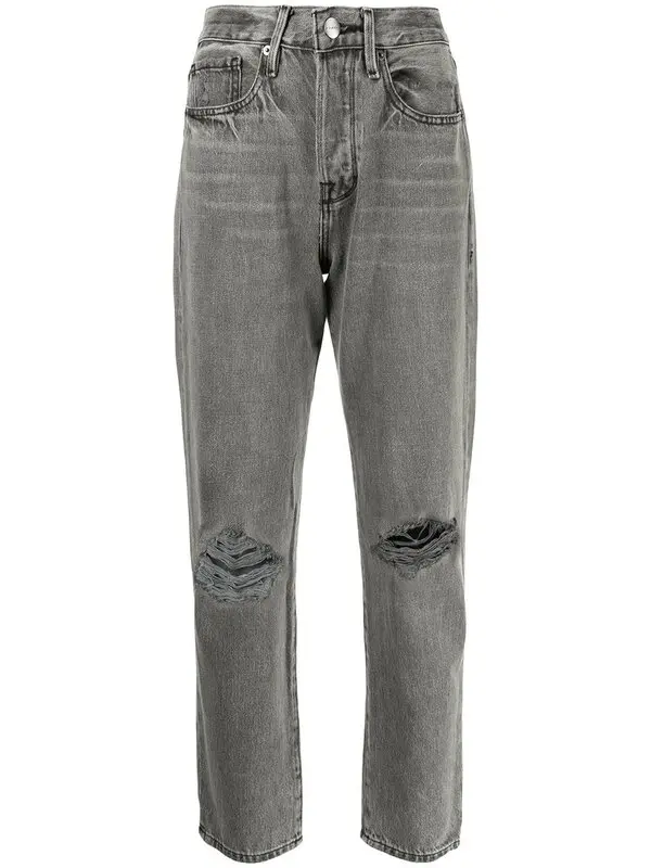 FRAME Grey Distressed Mom Jeans