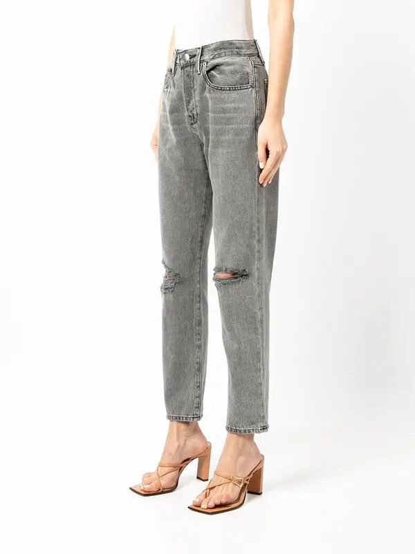FRAME Grey Distressed Mom Jeans
