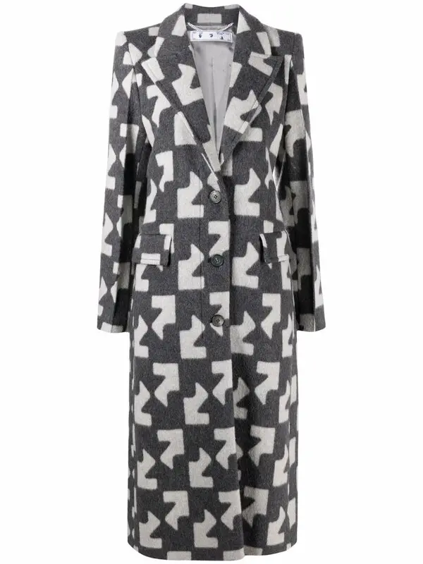 Off-White Geometric Pattern Overcoat