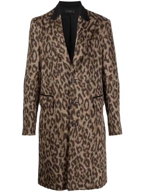 Amiri Brushed Leopard-print Single-breasted Coat
