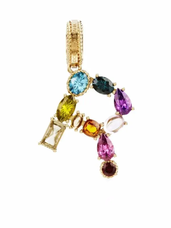 Dolce & Gabbana 18kt Yellow Rainbow Alphabet 'r' Multi-stone Pendant - Gold