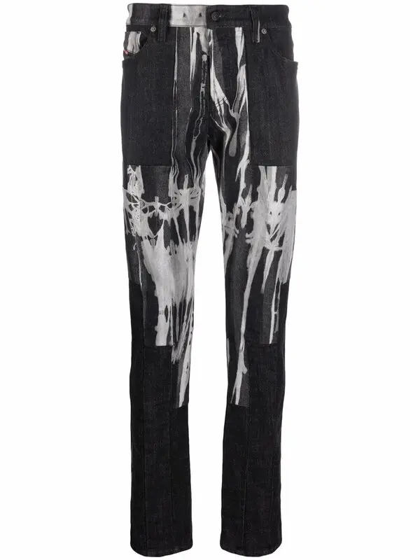DIESEL® D-kras Slim-fit Jeans With Graphic Print - Black