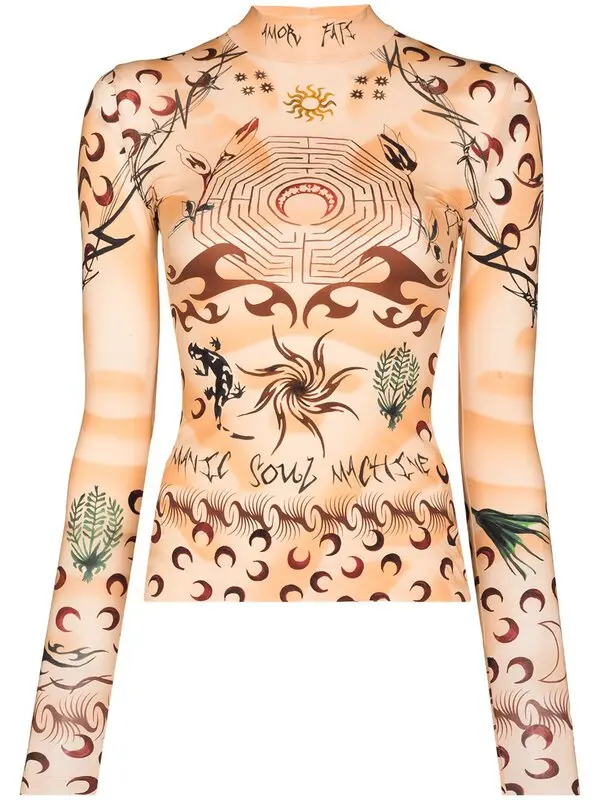 Marine Serre Tattoo Second-Skin Top - Neutrals | Editorialist