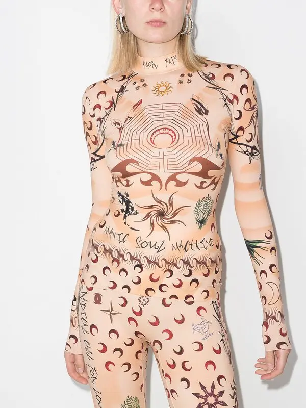 Marine Serre Tattoo Second-Skin Top - Neutrals | Editorialist