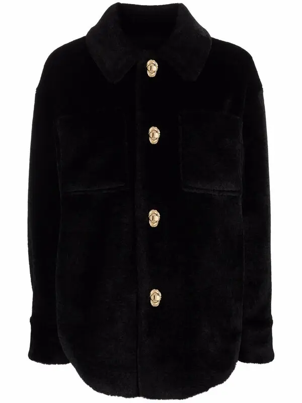 Maje Gold-button Faux-fur Jacket