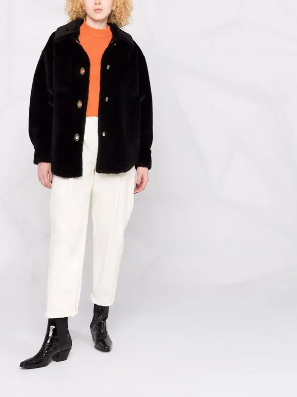 Maje Gold-button Faux-fur Jacket