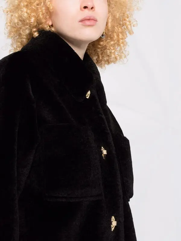 Maje Gold-button Faux-fur Jacket