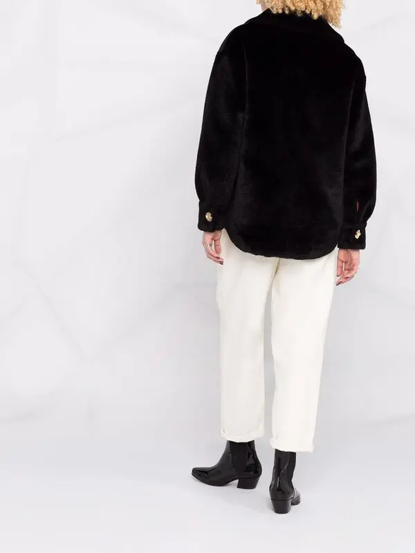 Maje Gold-button Faux-fur Jacket