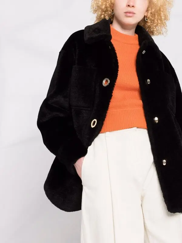 Maje Gold-button Faux-fur Jacket