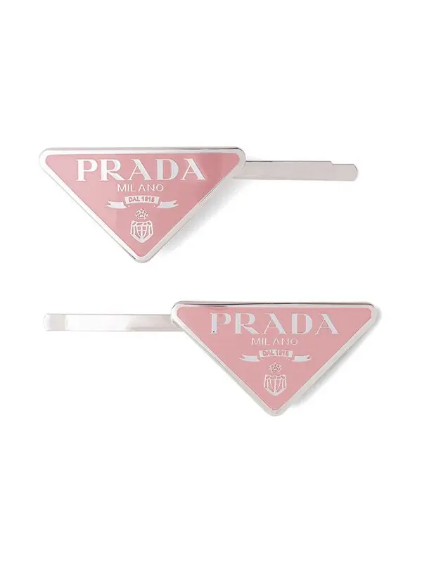 Prada Triangle Logo Hair Clips - Pink