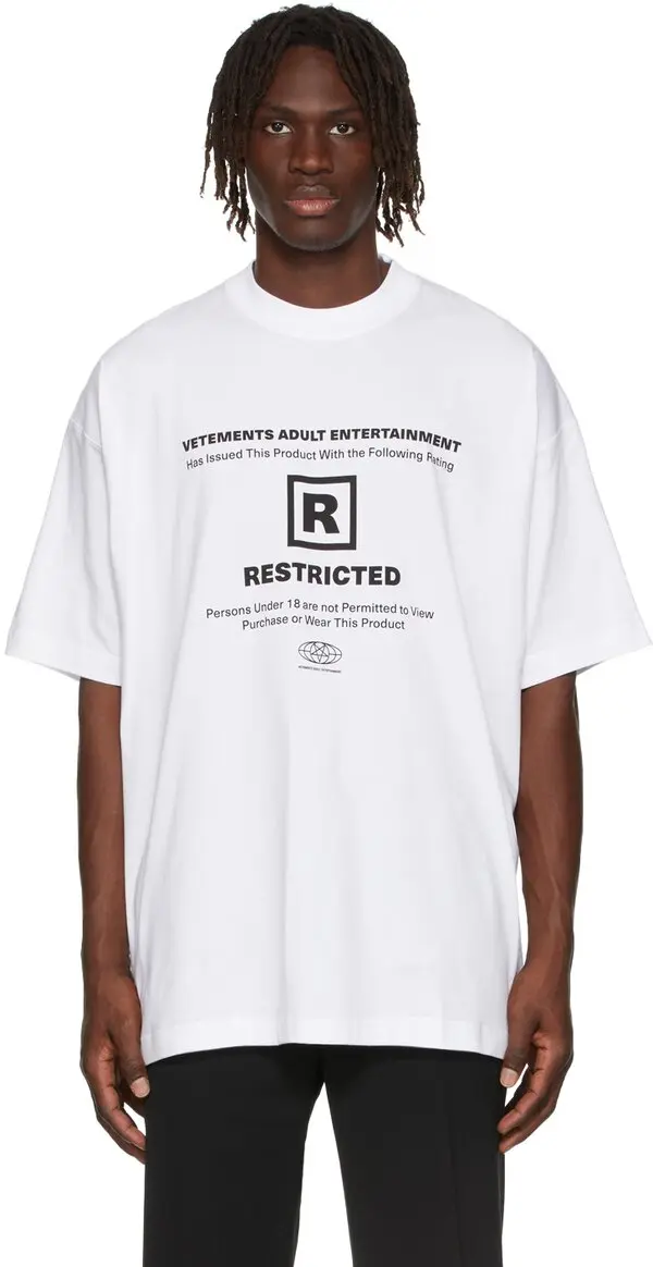服/ファッション Vetements White 100% Pro Standard Tee Vetements 18+ Restricted T-Shirt In White - 62% Off | Editorialist