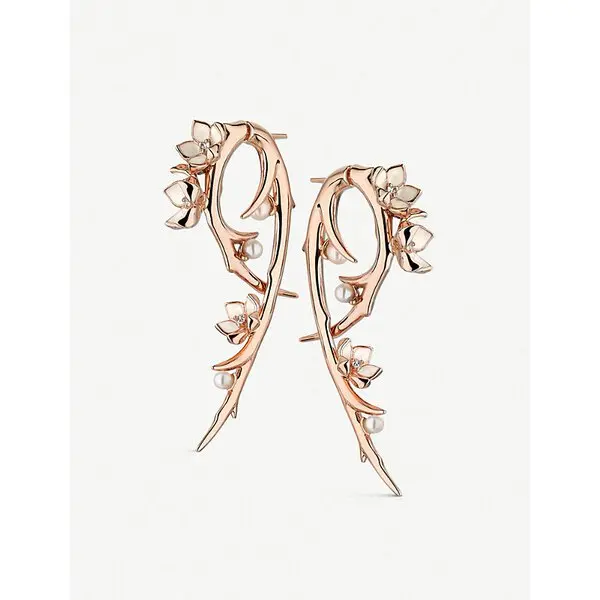 SHAUN LEANE Cherry Blossom Hook Diamond, Pearl And Rose-gold Vermeil Drop Earrings - Rose Gold