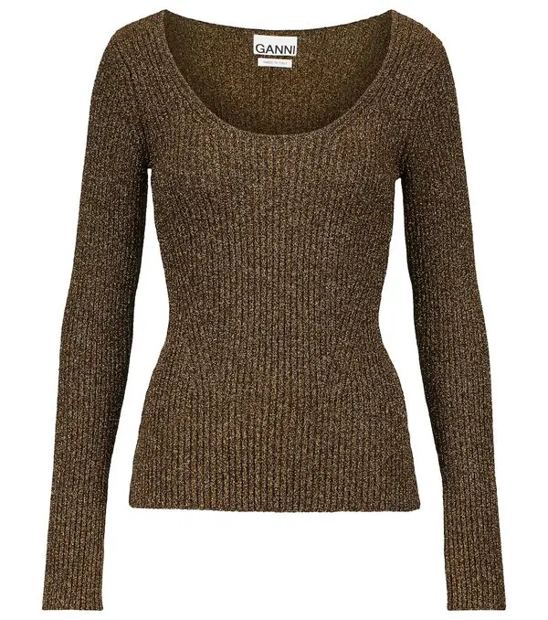 GANNI Metallic Ribbed-knit Sweater