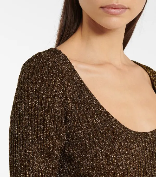 GANNI Metallic Ribbed-knit Sweater