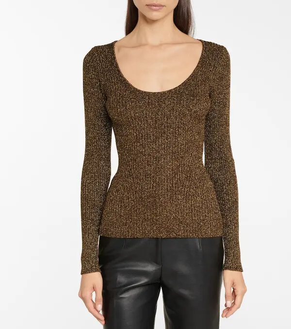 GANNI Metallic Ribbed-knit Sweater