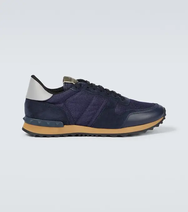 Valentino Garavani Rockrunner Suede-trimmed Sneakers - Blue