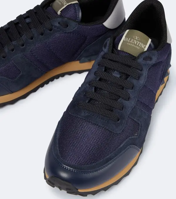 Valentino Garavani Rockrunner Suede-trimmed Sneakers - Blue