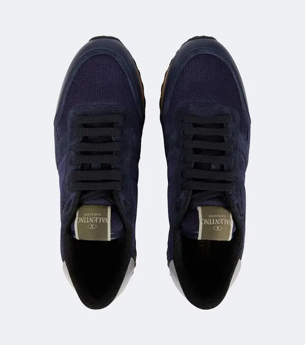 Valentino Garavani Rockrunner Suede-trimmed Sneakers - Blue