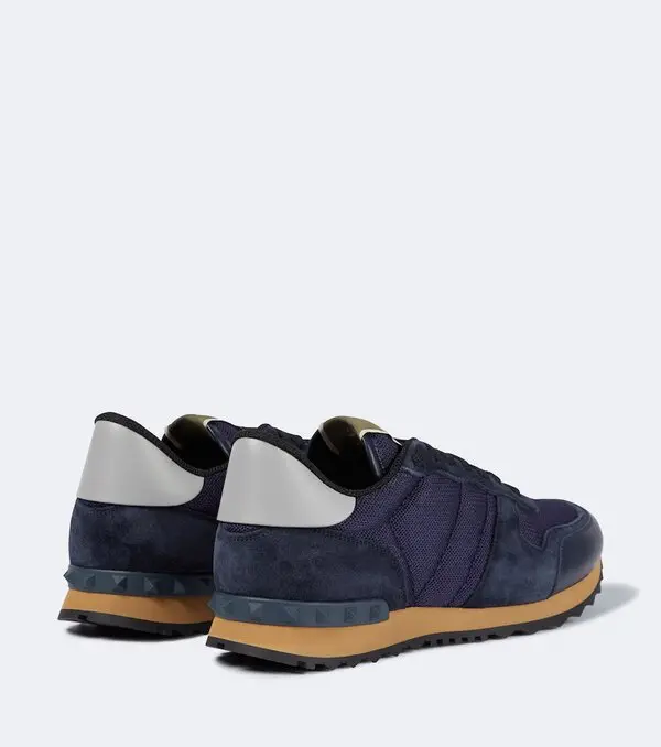 Valentino Garavani Rockrunner Suede-trimmed Sneakers - Blue