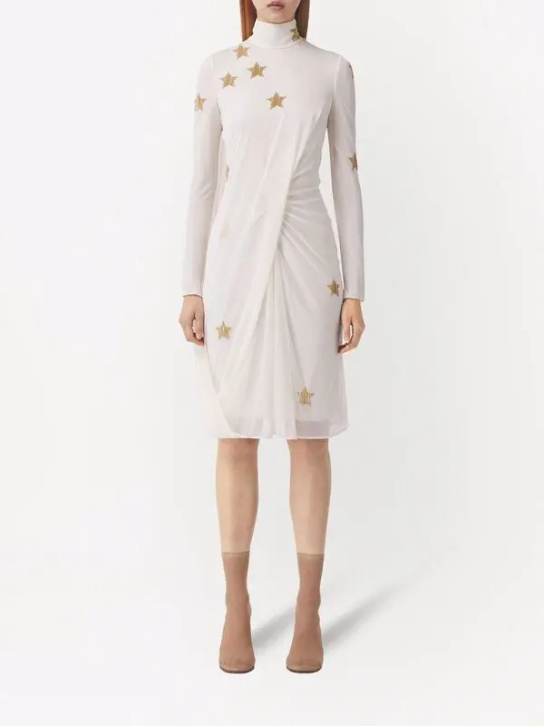 Burberry Silk Viscose Dress With Gold Stars