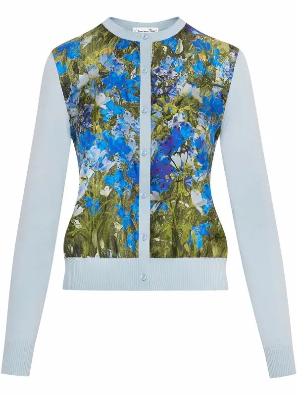 Oscar De La Renta Watercolour-print Cardigan - Blue