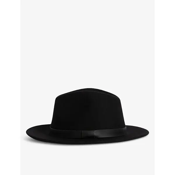 Allsaints Bronson Leather-Trim Wool Fedora Hat - Black  display picture 3