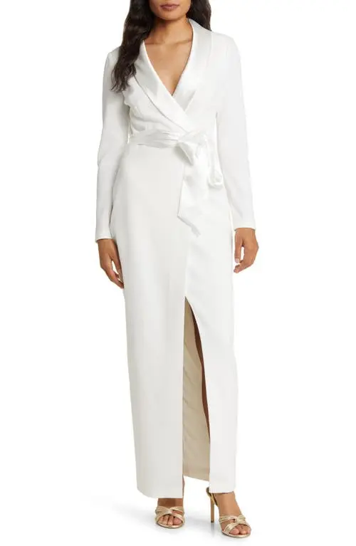 Eliza J Long Sleeve Tuxedo Gown In Ivory - 30% Off | Editorialist