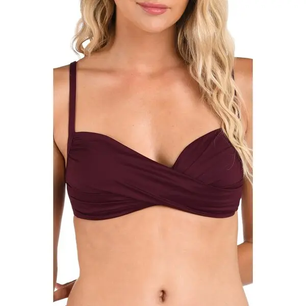 La Blanca Island Goddess Wrap Bikini Top - Dark Cherry