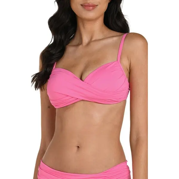 La Blanca Island Goddess Wrap Bikini Top - Rose Pink