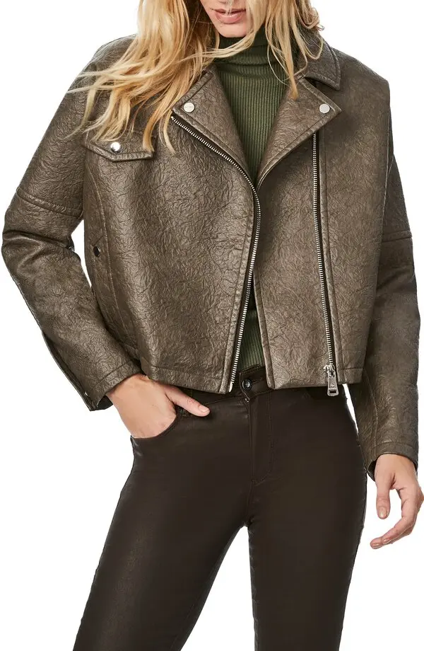 Bernardo Faux Leather Moto Jacket - Taupe