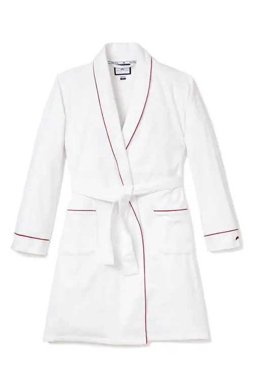 PETITE PLUME Contrast Piping Cotton Robe - White