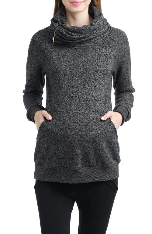 KIMI + KAI Thea Zip Collar Maternity Sweatshirt - Black