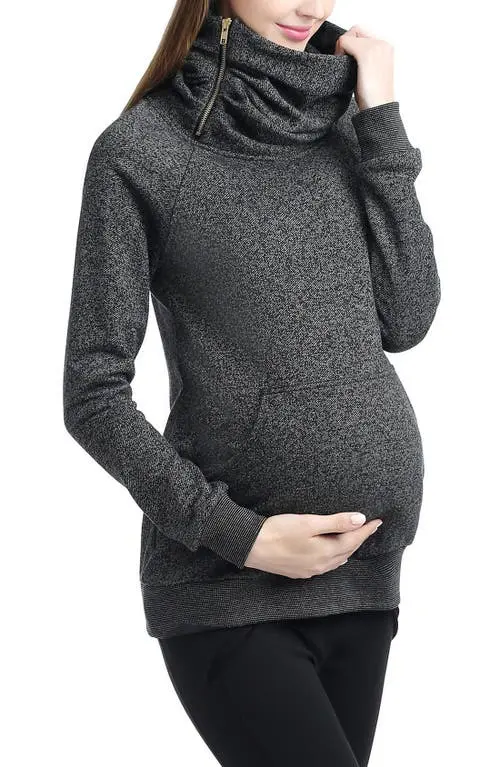 KIMI + KAI Thea Zip Collar Maternity Sweatshirt - Black