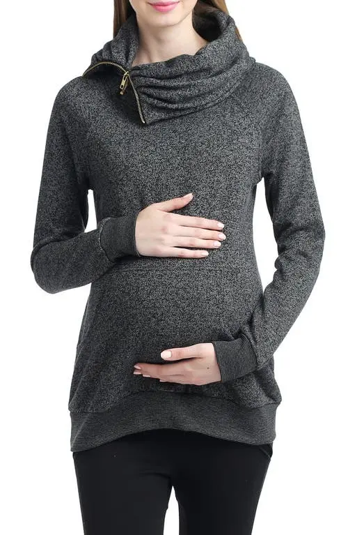 KIMI + KAI Thea Zip Collar Maternity Sweatshirt - Medium Gray