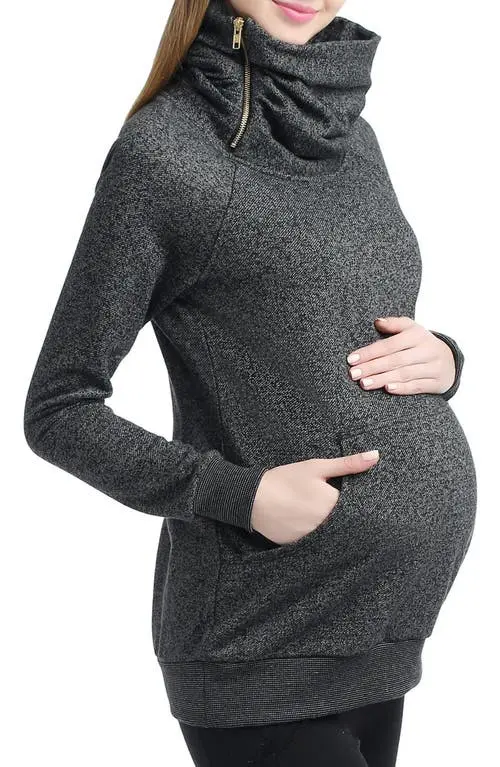 KIMI + KAI Thea Zip Collar Maternity Sweatshirt - Medium Gray