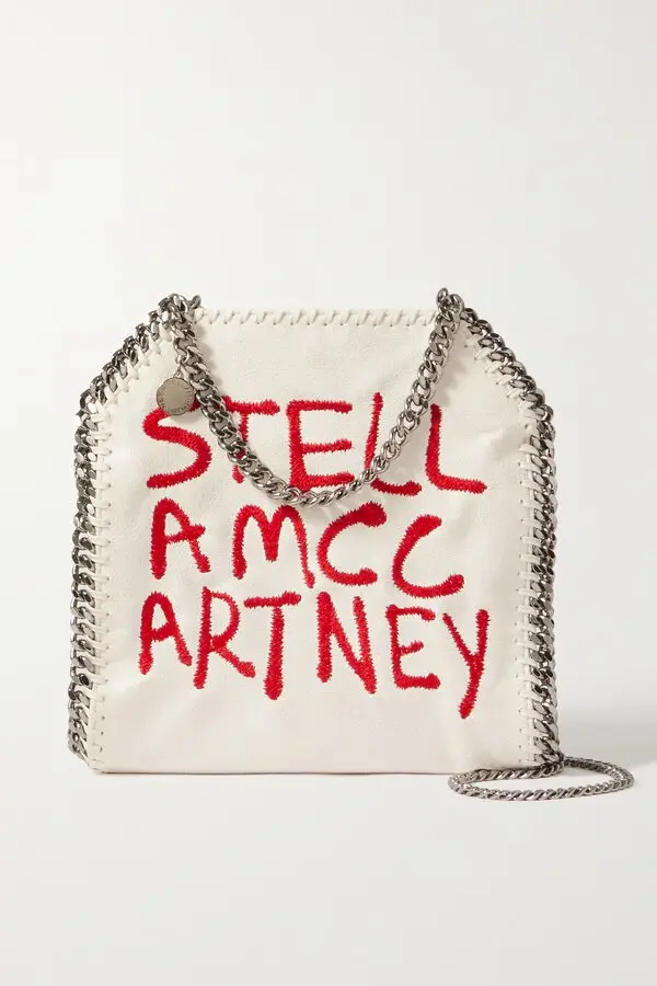 Stella McCartney The Falabella Mini Embroidered Vegetarian Brushed-leather Tote