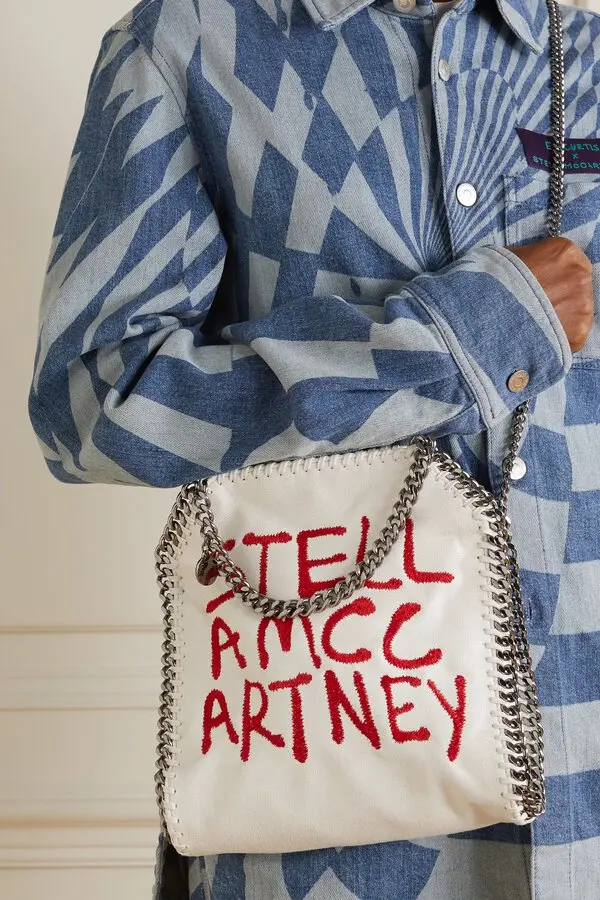 Stella McCartney The Falabella Mini Embroidered Vegetarian Brushed-leather Tote