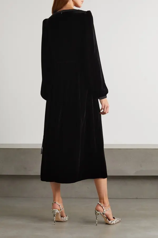 saloni camille bow-embellished velvet midi dress Saloni Women's Camille Velvet Embellished Bows Dress