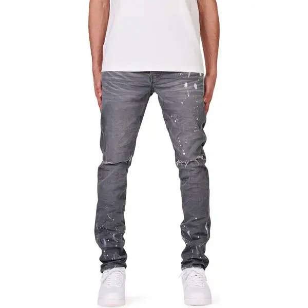 PURPLE BRAND Resin Coated Skinny Jeans - Worn Grey Knee Slit