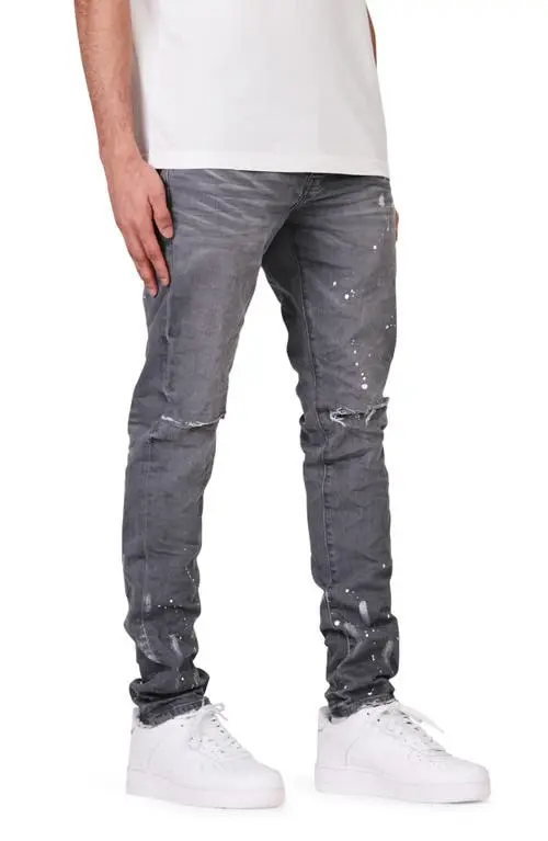 PURPLE BRAND Resin Coated Skinny Jeans - Worn Grey Knee Slit