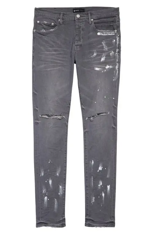 PURPLE BRAND Resin Coated Skinny Jeans - Worn Grey Knee Slit