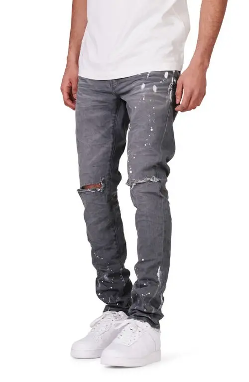 PURPLE BRAND Resin Coated Skinny Jeans - Worn Grey Knee Slit