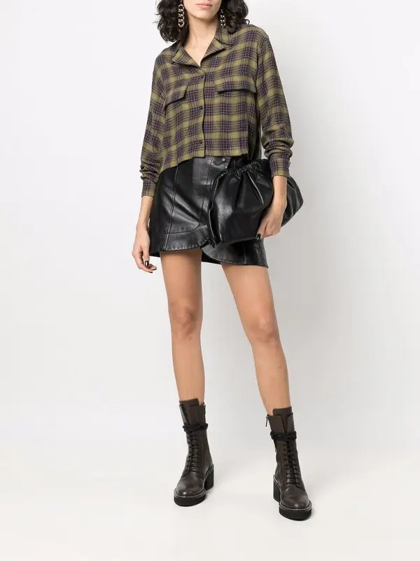 DIESEL® Check-print Wool-blend Cropped Shirt