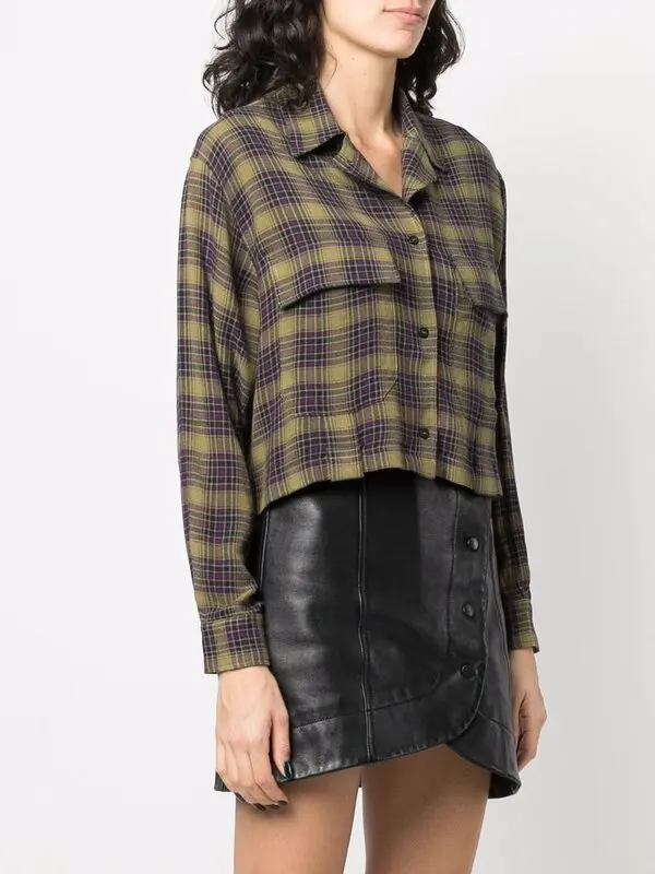 DIESEL® Check-print Wool-blend Cropped Shirt